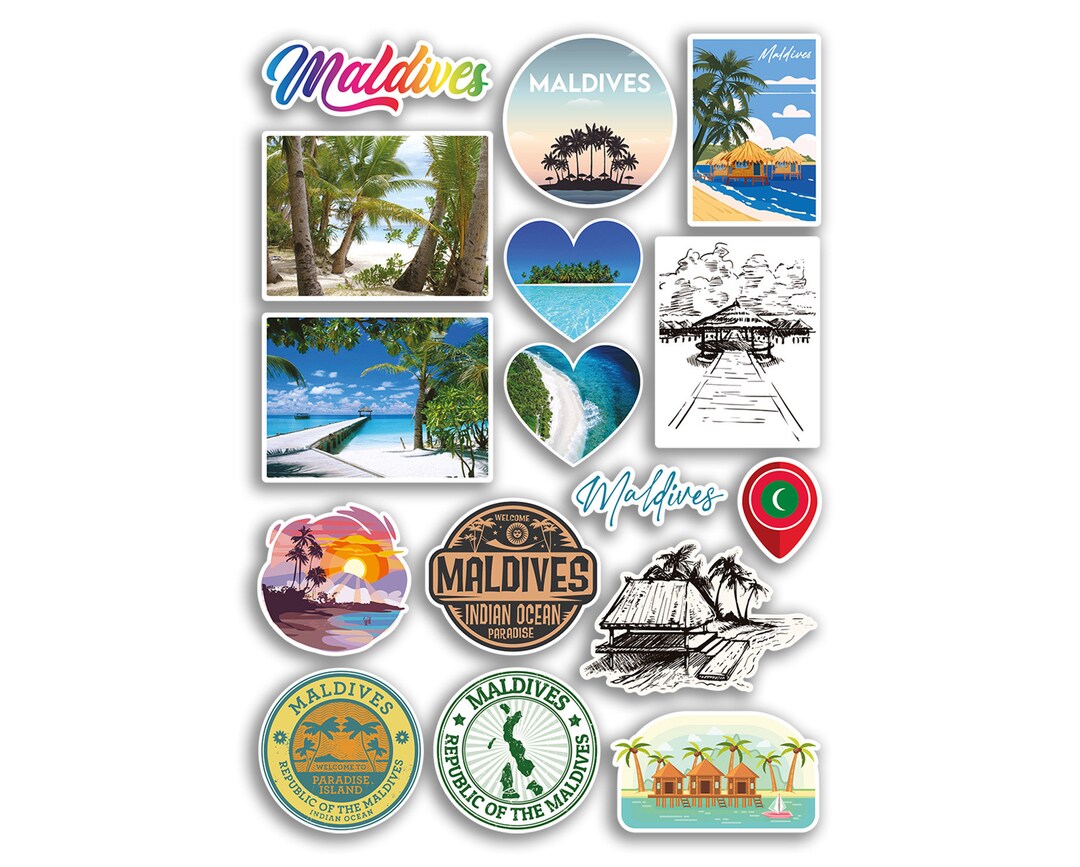 A4 Sticker Sheet Maldives Landmarks Vinyl Stickers - Summer Travelling ...