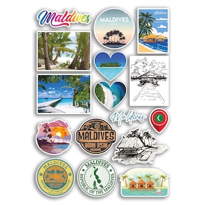 A4 Sticker Sheet Maldives Landmarks Vinyl Stickers - Summer Travelling ...