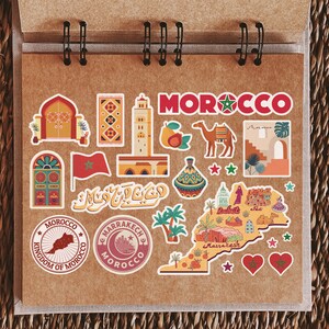 A5 Sticker Sheet Morocco Landmarks Vinyl Stickers - Country Map Airport ...