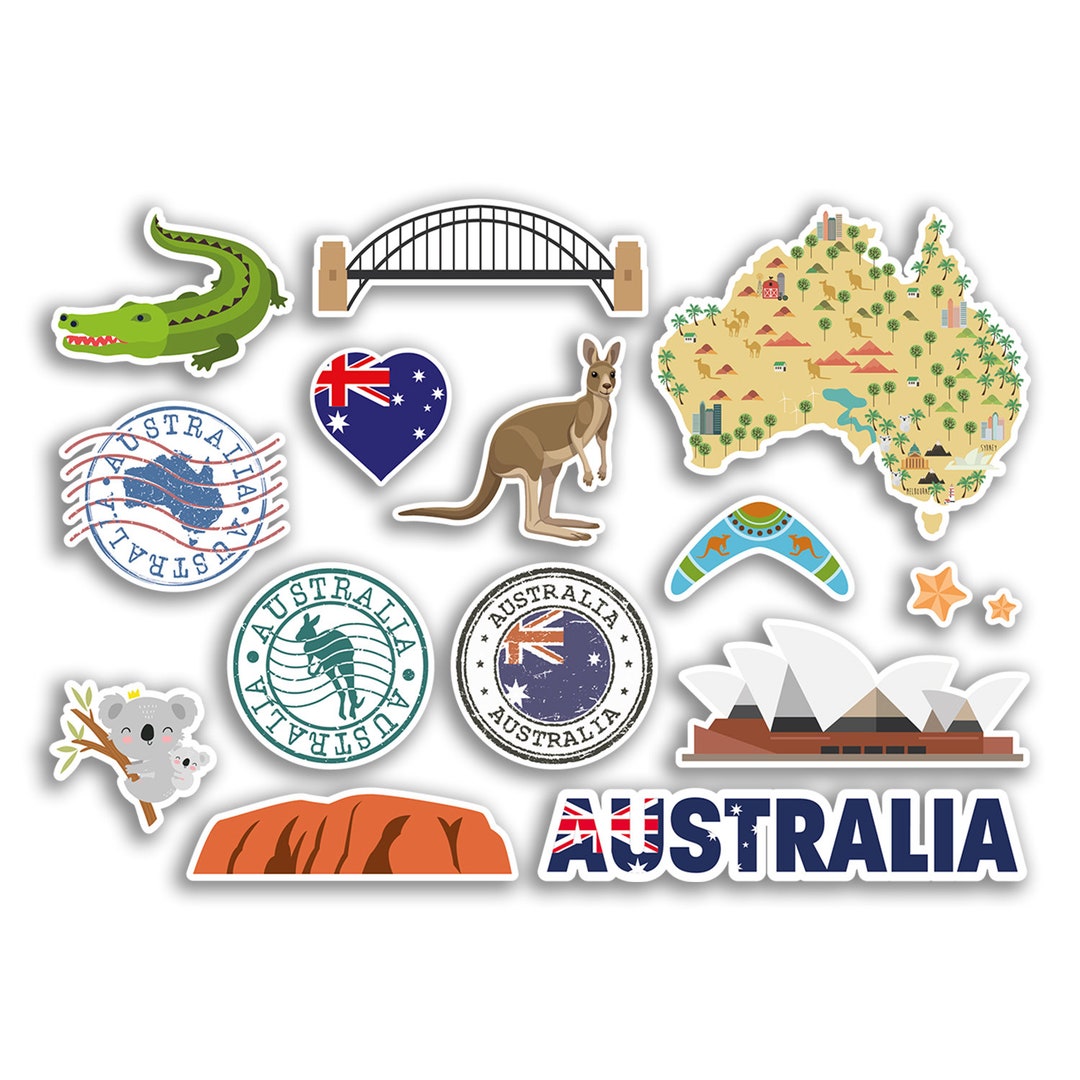 A5 Sticker Sheet Australia Landmarks Vinyl Stickers - Australian Map ...