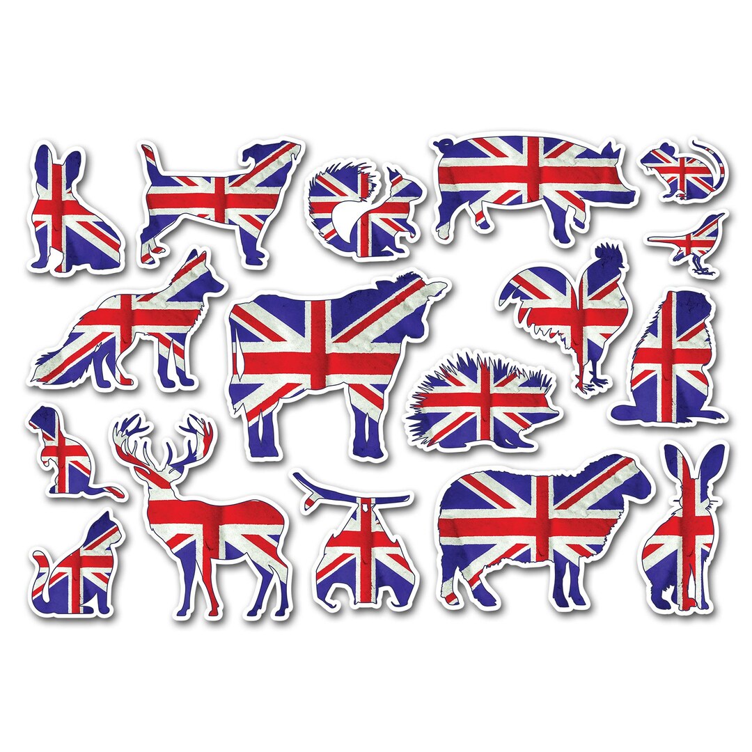 A4 Sticker Sheet Union Jack Animals Vinyl Stickers - Dogs Farm Pets ...