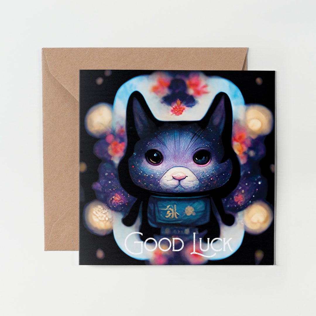 1 X Greeting Card - Good Luck Lucky Cat Chinese Japanese Space Art Gift ...