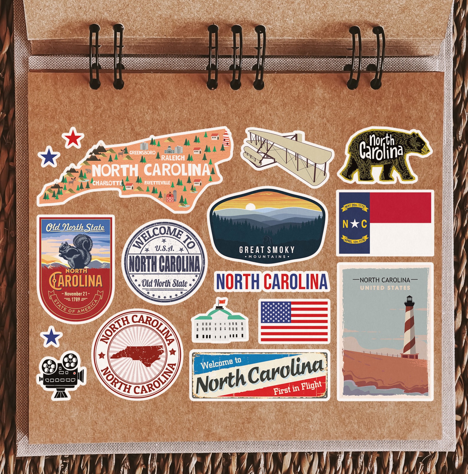 A5 Sticker Sheet North Carolina Landmarks Vinyl Stickers - USA States ...