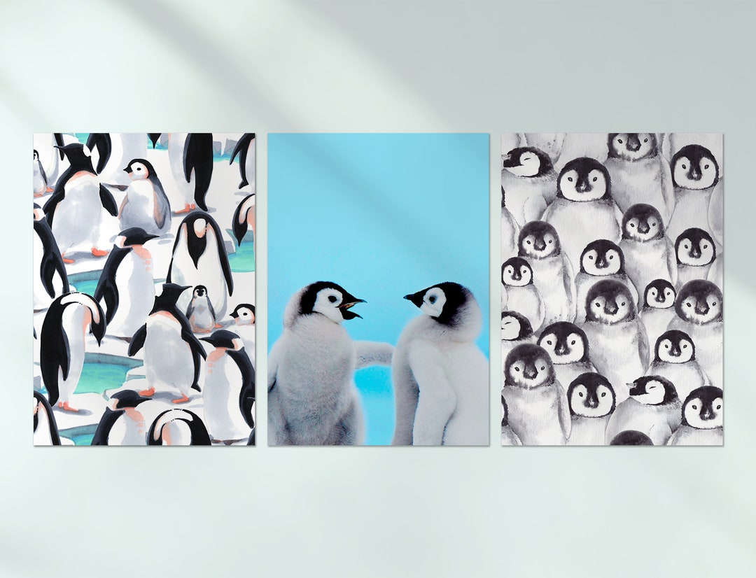 3 X Penguin Posters Animal Cartoon Sea Trio of Prints Portrait Poster ...