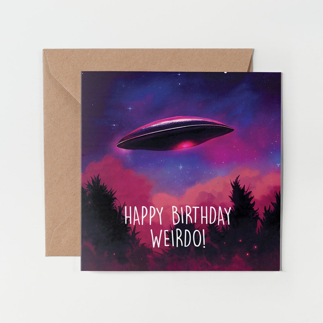 1 X Greeting Card Happy Birthday Weirdo UFO Alien Space Friend Purple ...