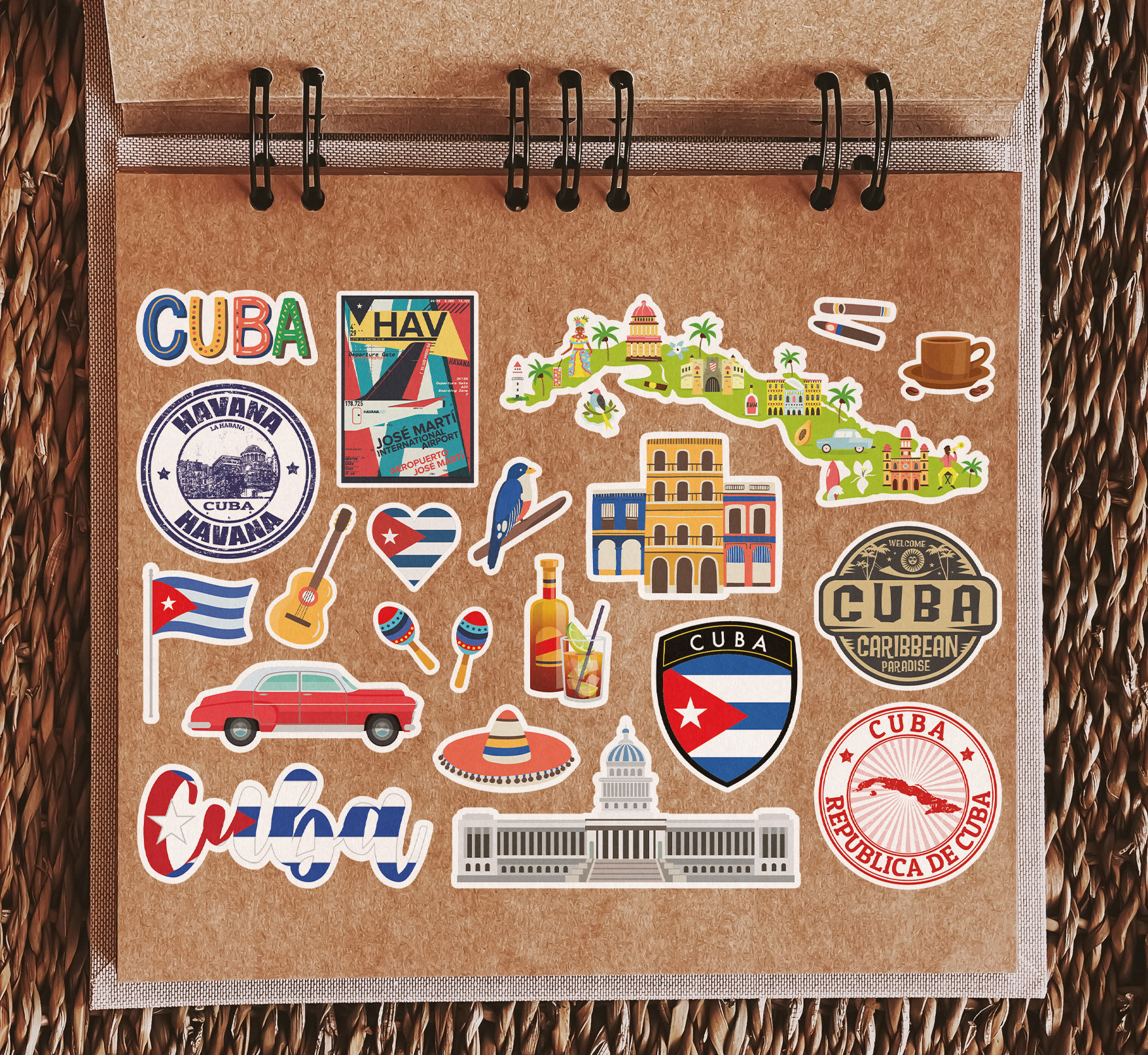 A5 Sticker Sheet Cuba Landmarks Vinyl Stickers - Country Map America ...