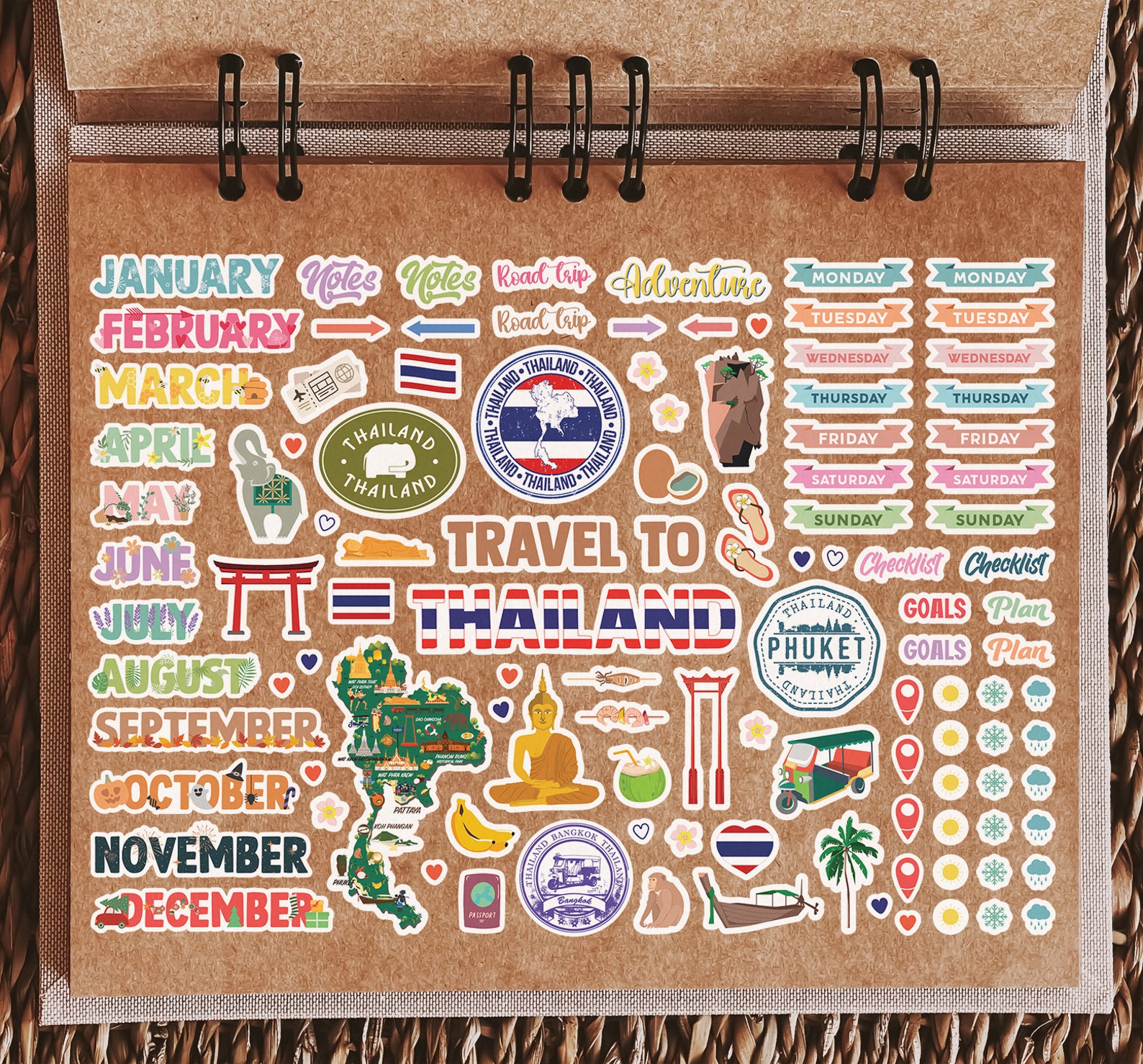 A4 Sticker Sheet Thailand Landmarks Vinyl Stickers - Thai Phuket Asia ...