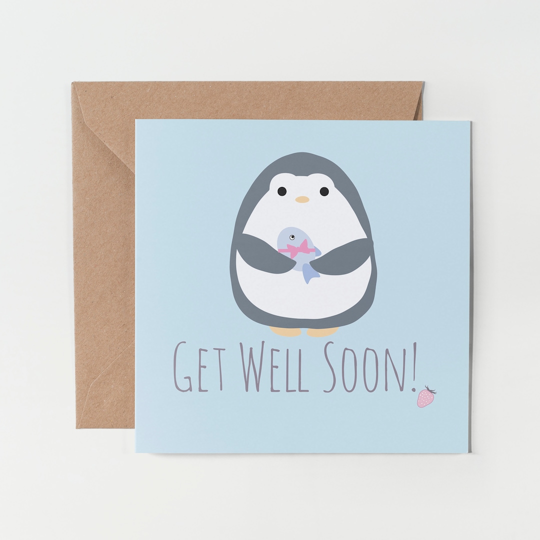 1 X Greeting Card - Get Well Soon Cute Penguin Cartoon Kids Gift #0211 ...