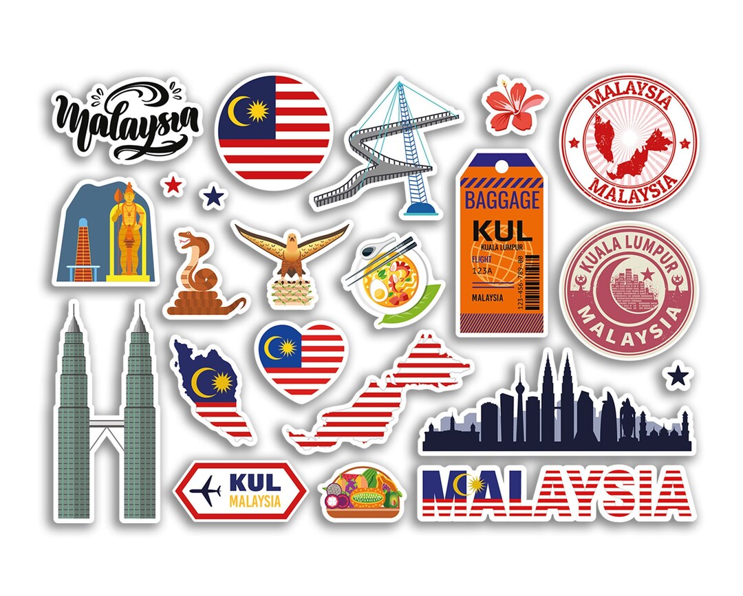 A5 Sticker Sheet Malaysia Landmarks Vinyl Stickers - Country Asia Map ...