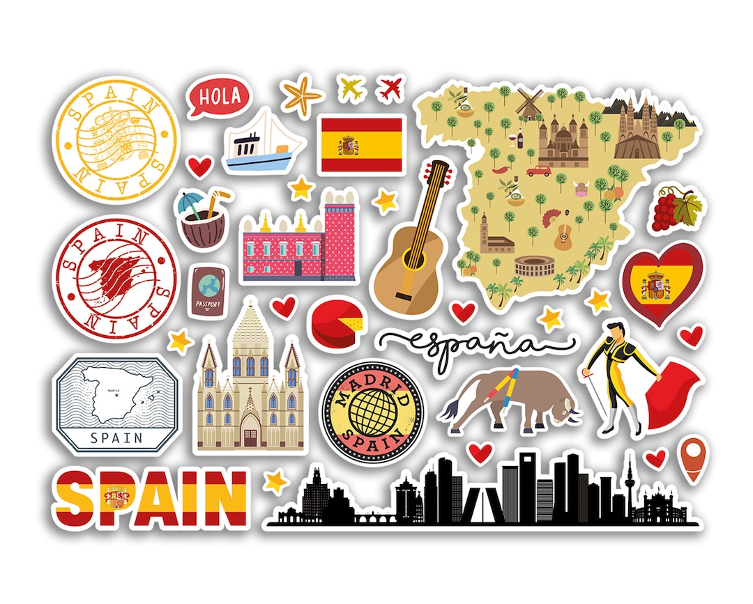 A5 Sticker Sheet Spain Landmarks Vinyl Stickers - Espana Spanish Map ...