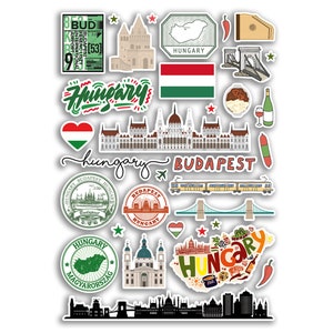 A4 Sticker Sheet Hungary Landmarks Vinyl Stickers - Budapest City Map ...