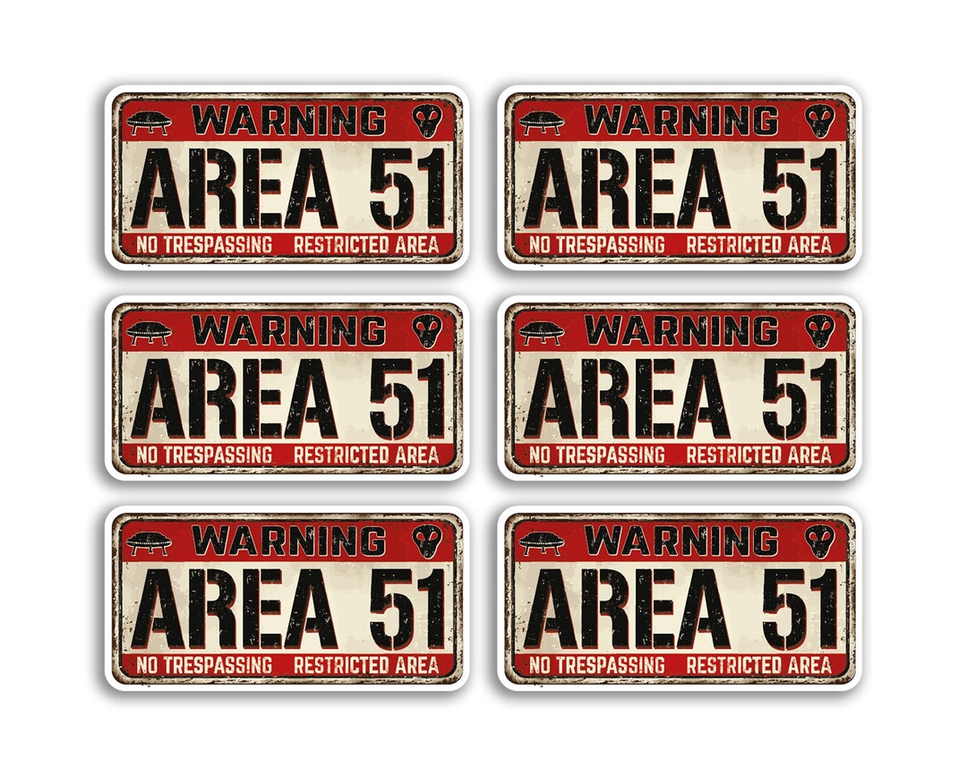 6 X 5cm Area 51 Vinyl Stickers Alien UFO Sign Fun Cartoon Luggage Men ...