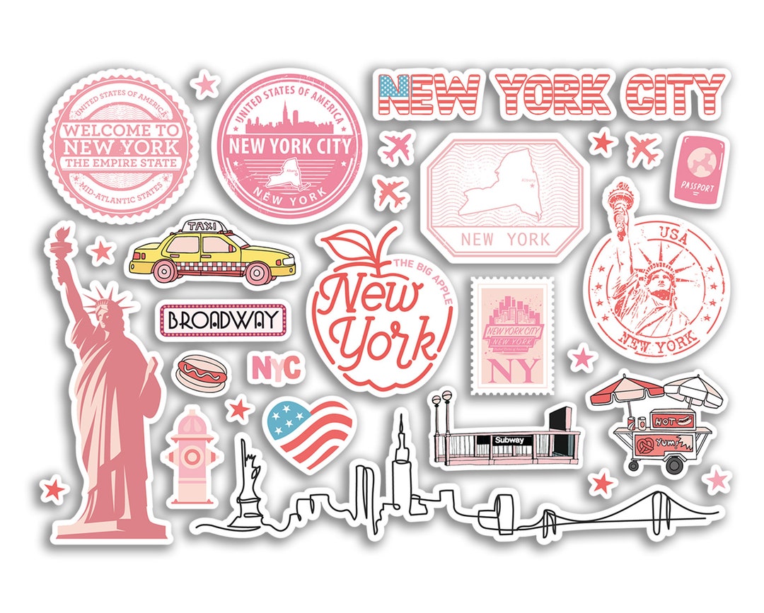 A5 Sticker Sheet New York Pink Landmarks Vinyl Stickers - NYC America ...
