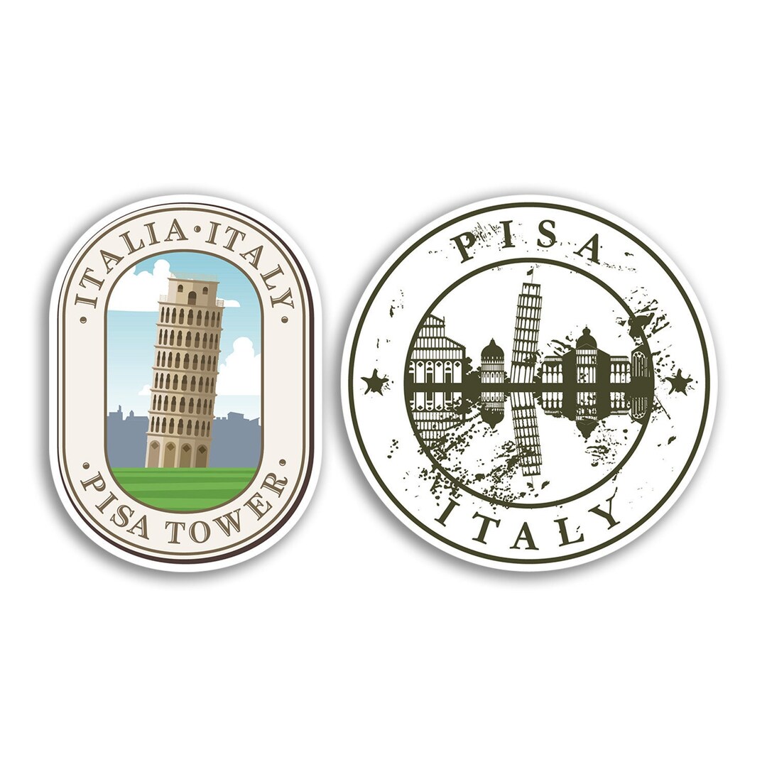 2 X 10cm Leaning Tower of Pisa Vinyl Stickers Italy Italian Map Flag ...