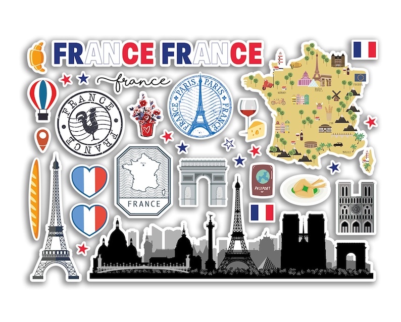 A5 Sticker Sheet France Landmarks Vinyl Stickers - French Paris Eiffel ...