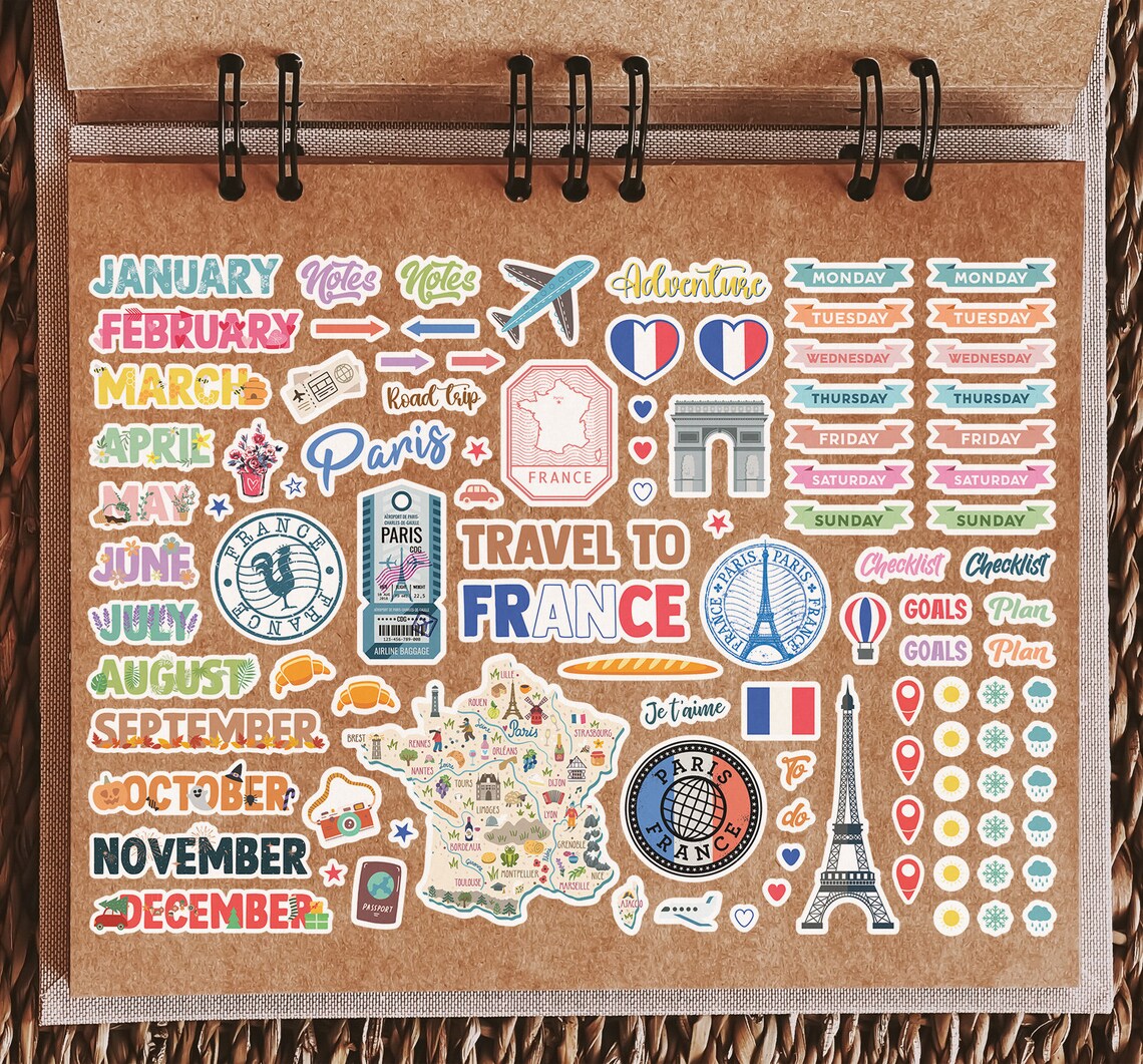 A4 Sticker Sheet France Landmarks Vinyl Stickers - Paris City Eiffel ...