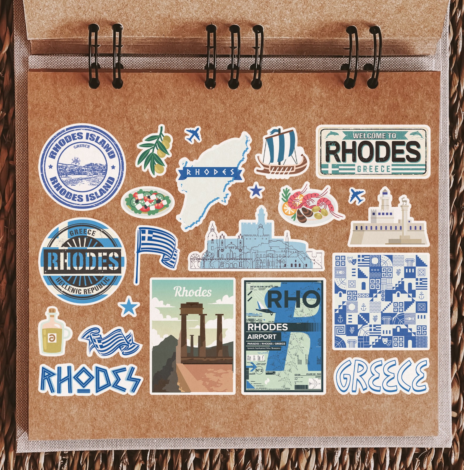A5 Sticker Sheet Rhodes Landmarks Vinyl Stickers Greece Greek Beach ...