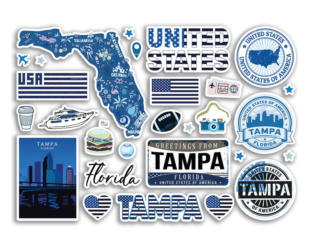 A5 Sticker Sheet Tampa Landmarks Vinyl Stickers Blue Florida USA ...