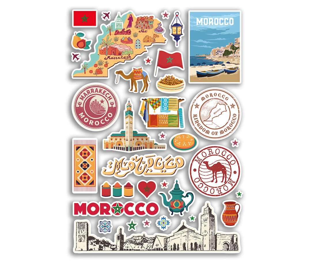 A4 Sticker Sheet Morocco Landmarks Vinyl Stickers - Moroccan City Map ...
