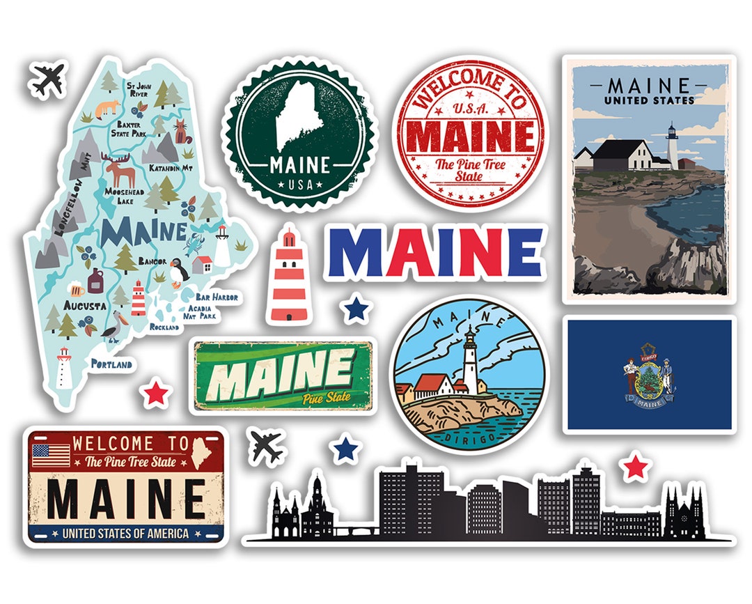 A5 Sticker Sheet Maine Landmarks Vinyl Stickers - USA American States ...