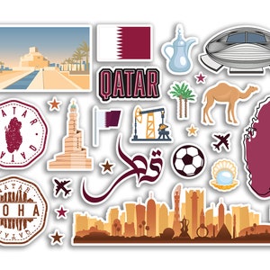 A5 Sticker Sheet Qatar Landmarks Vinyl Stickers - Country Beach Airport ...