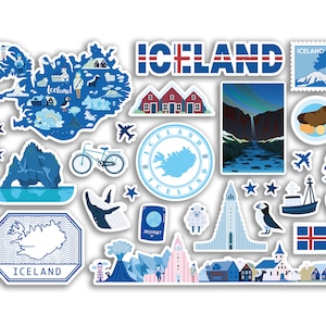 A5 Sticker Sheet Iceland Blue Landmarks Vinyl Stickers Icelandic Map ...