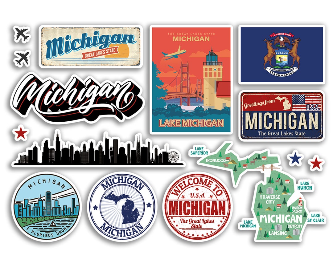 A5 Sticker Sheet Michigan Landmarks Vinyl Stickers - USA America States ...