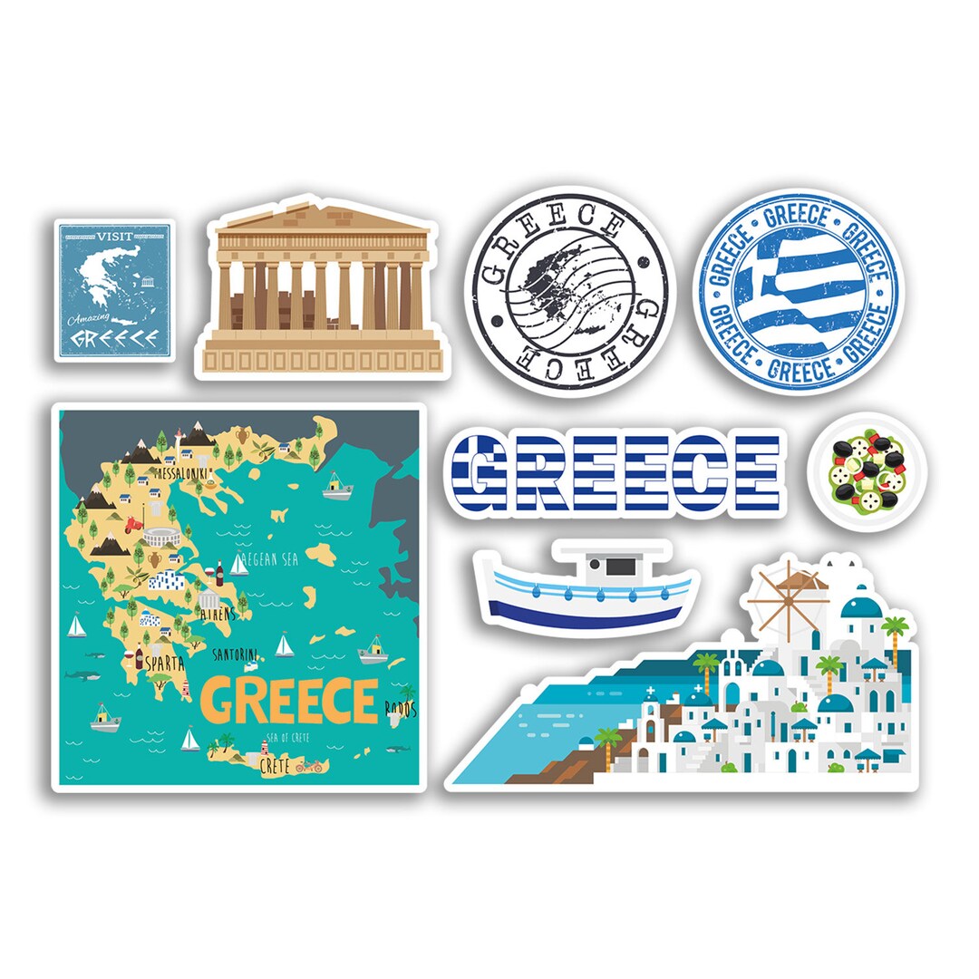 A5 Sticker Sheet Greece Landmarks Vinyl Stickers - Greek Map Airport ...