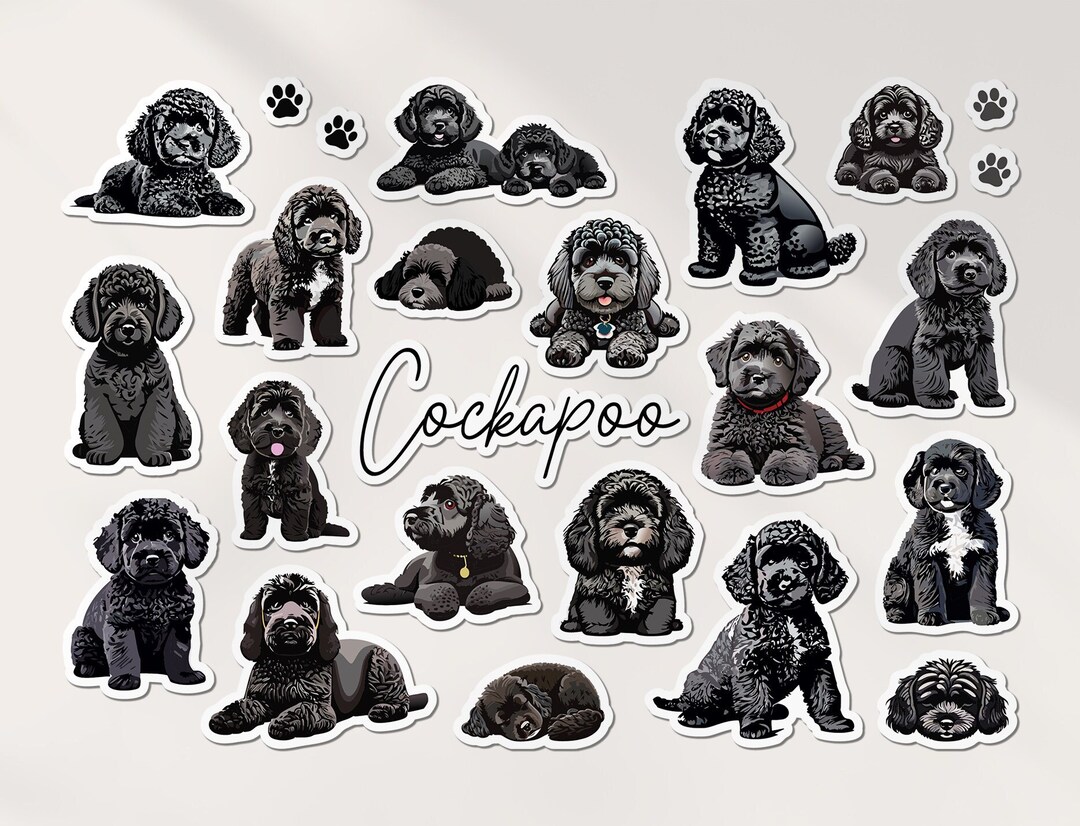 A5 Sticker Sheet Black Cockapoo Vinyl Stickers Dogs Puppy Cavapoo Pets ...