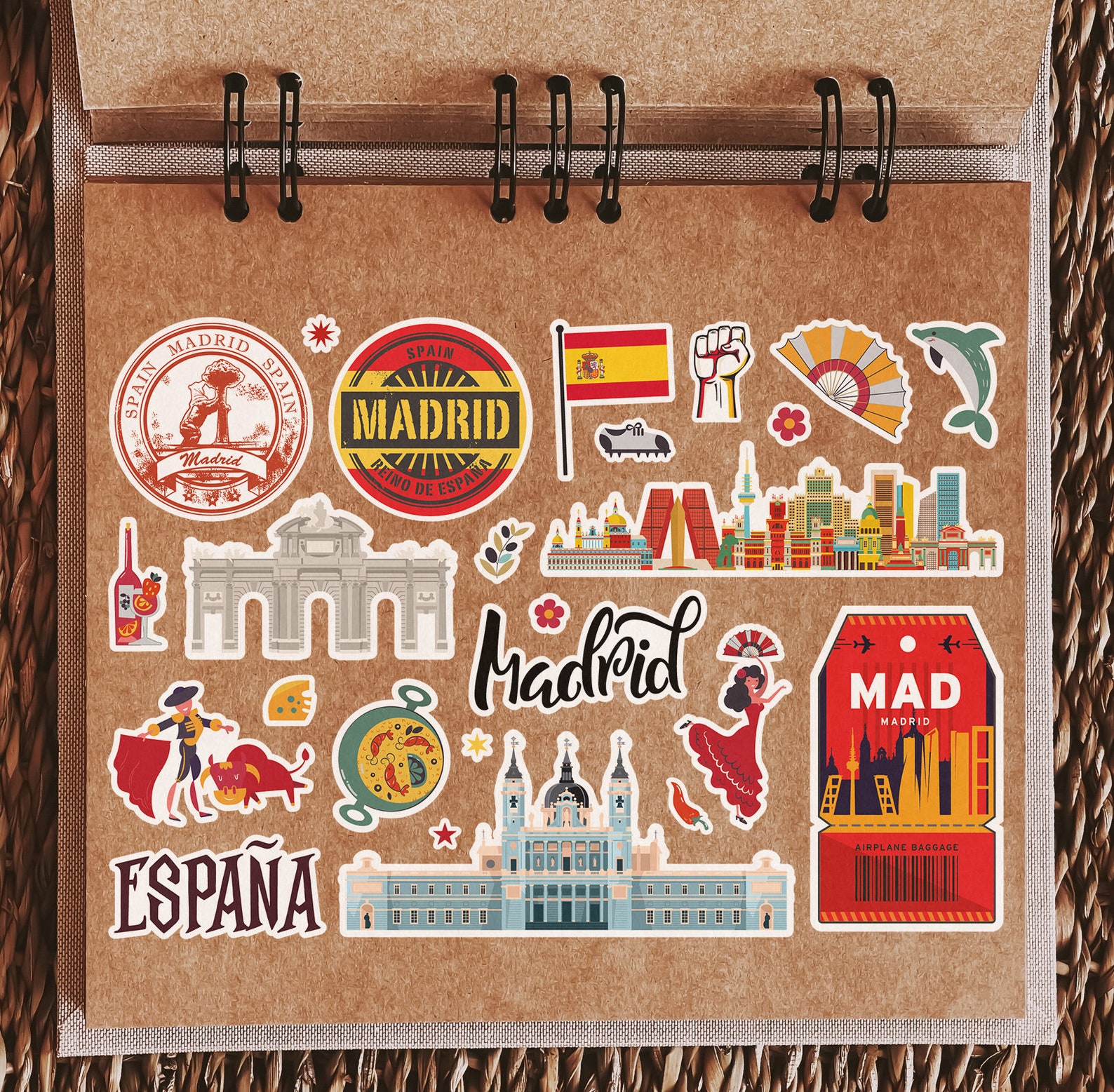 A5 Sticker Sheet Madrid Landmarks Vinyl Stickers Spain City Map Airport ...