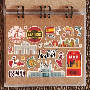 A5 Sticker Sheet Madrid Landmarks Vinyl Stickers Spain City Map Airport ...