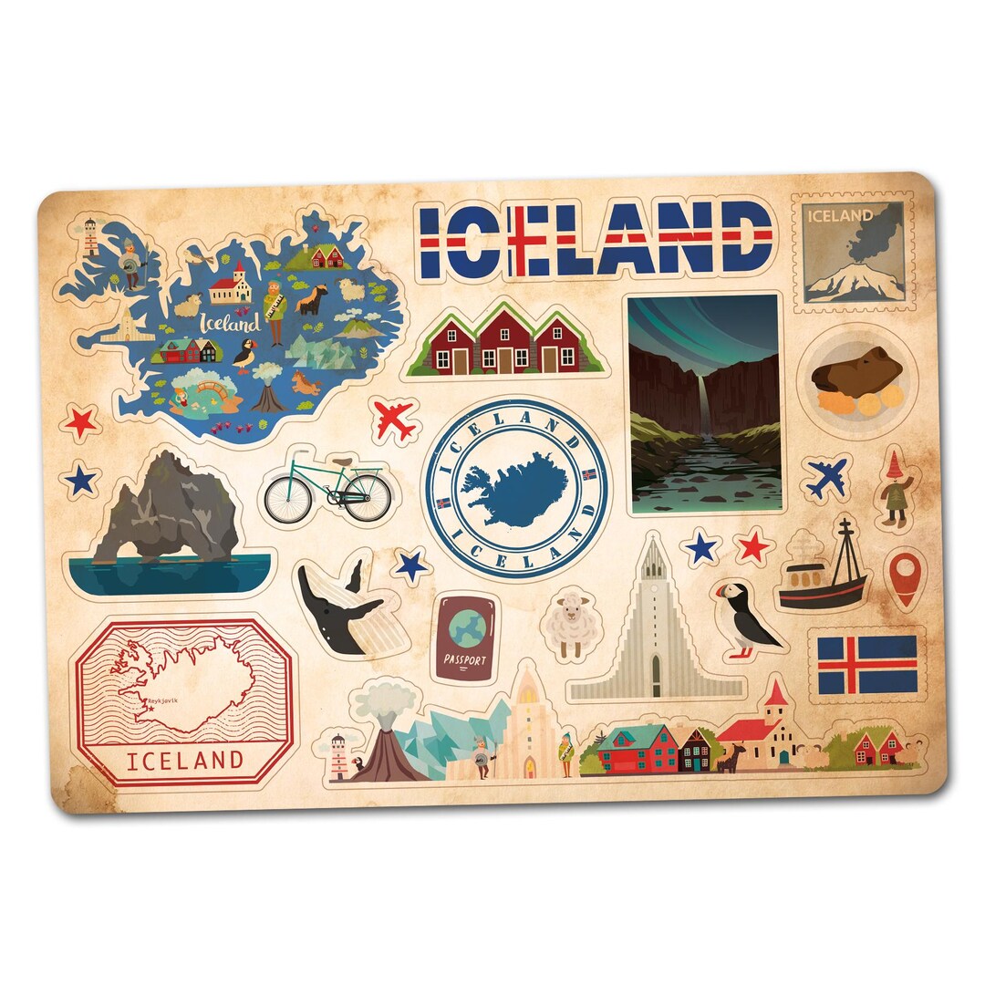 A5 Sticker Sheet Iceland Vinyl Stickers - Icelandic Landmarks Retro ...