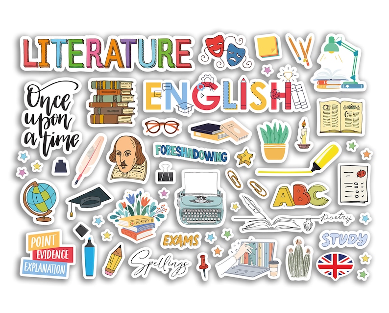 A4 Sticker Sheet English Vinyl Stickers - Literature Fan Language ...