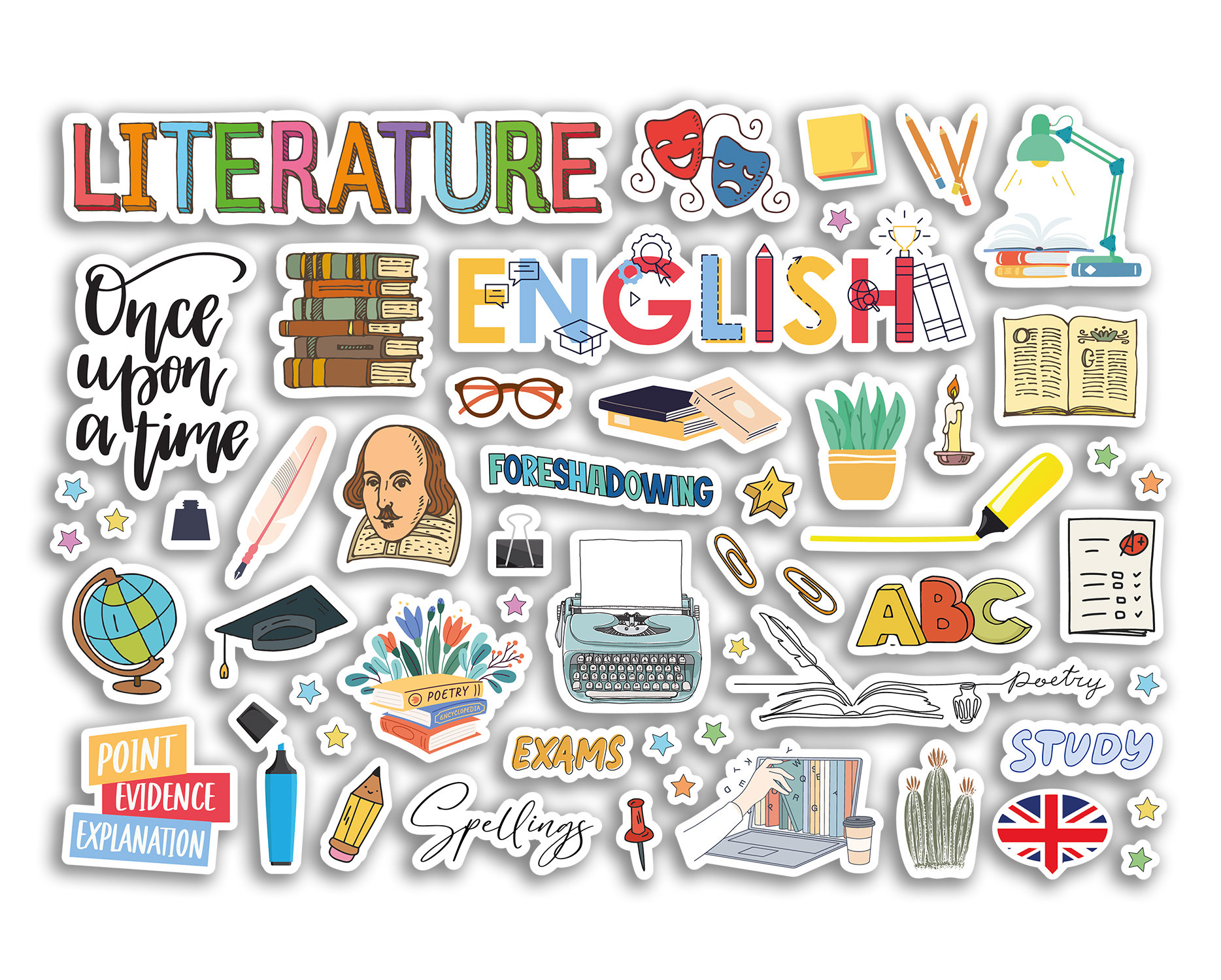 A4 Sticker Sheet English Vinyl Stickers - Literature Fan Language ...