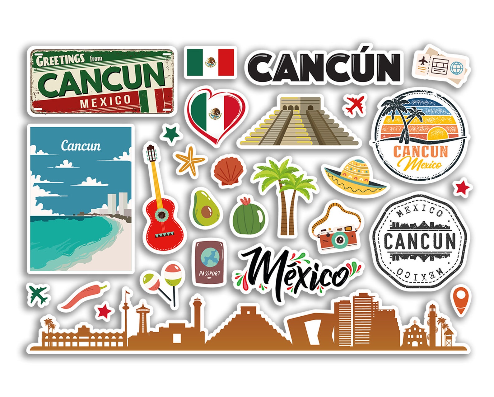 A5 Sticker Sheet Cancun Landmarks Vinyl Stickers - Mexican Mexico Beach ...