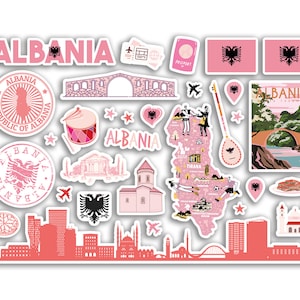 A5 Sticker Sheet Albania Pink Landmarks Vinyl Stickers Albanian Map ...