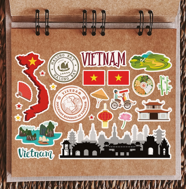 A5 Sticker Sheet Vietnam Landmarks Vinyl Stickers - Vietnamese Map ...