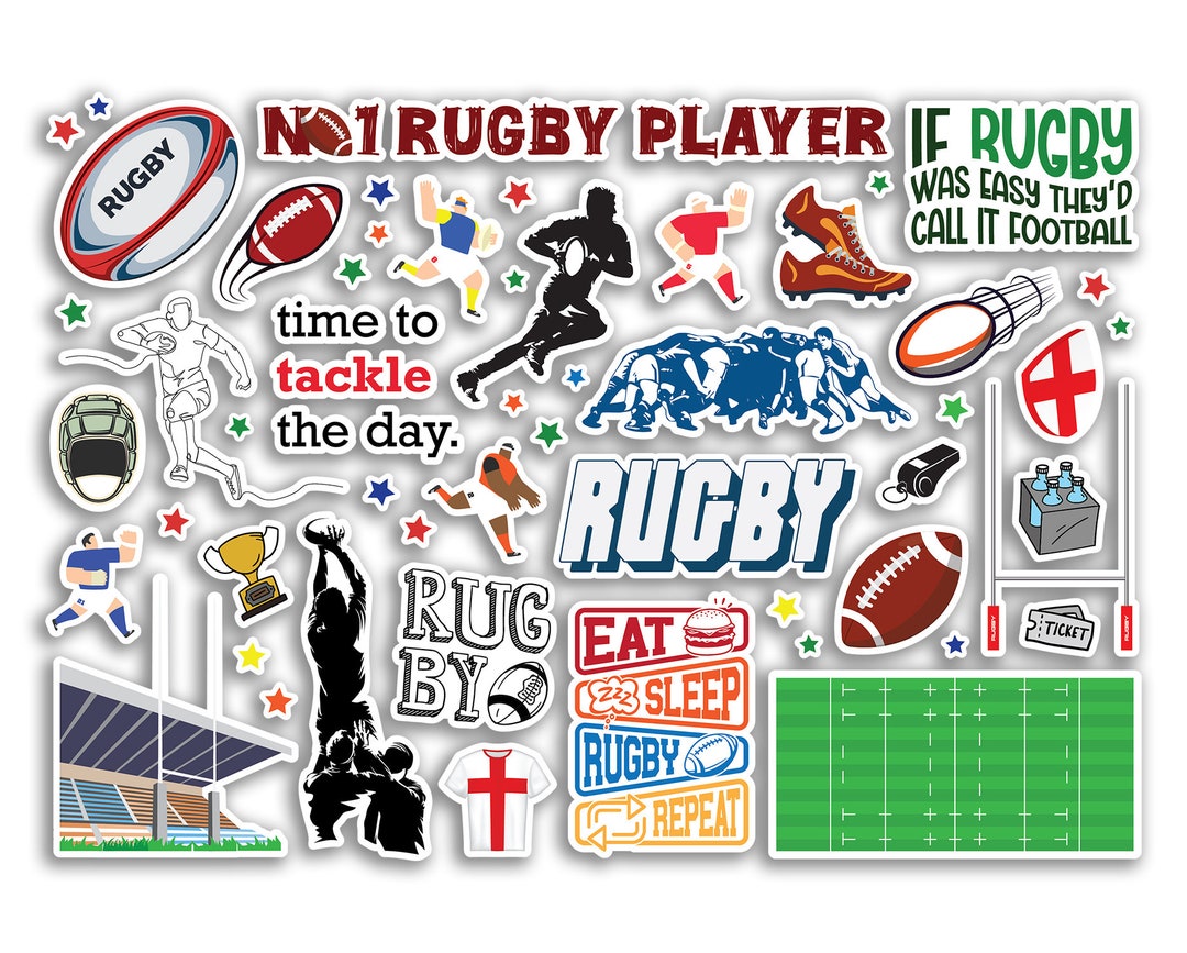 A4 Sticker Sheet Rugby Vinyl Stickers - Players Club Fan Men Women Kids ...