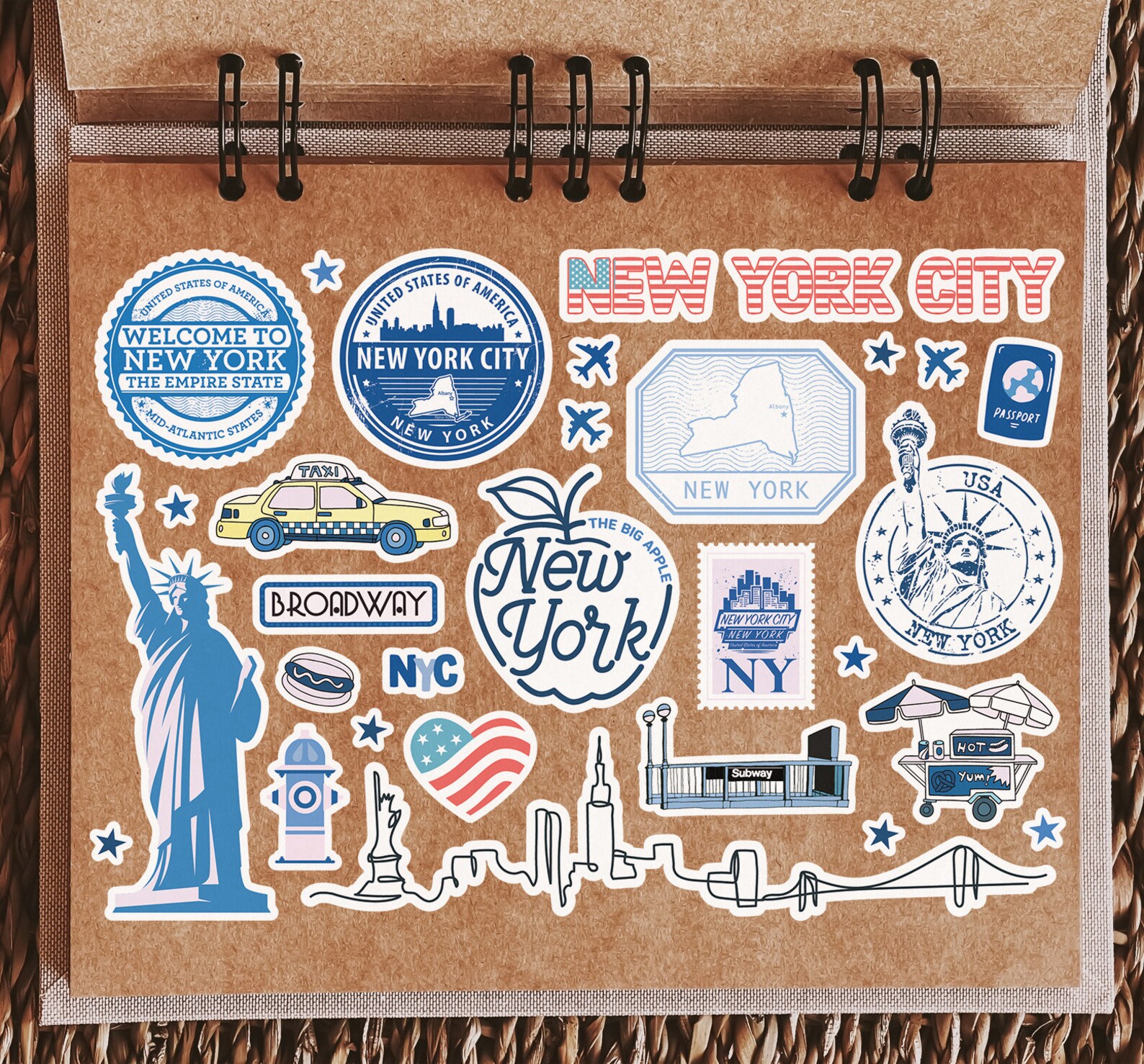 A5 Sticker Sheet New York Blue Landmarks Vinyl Stickers - NYC America ...