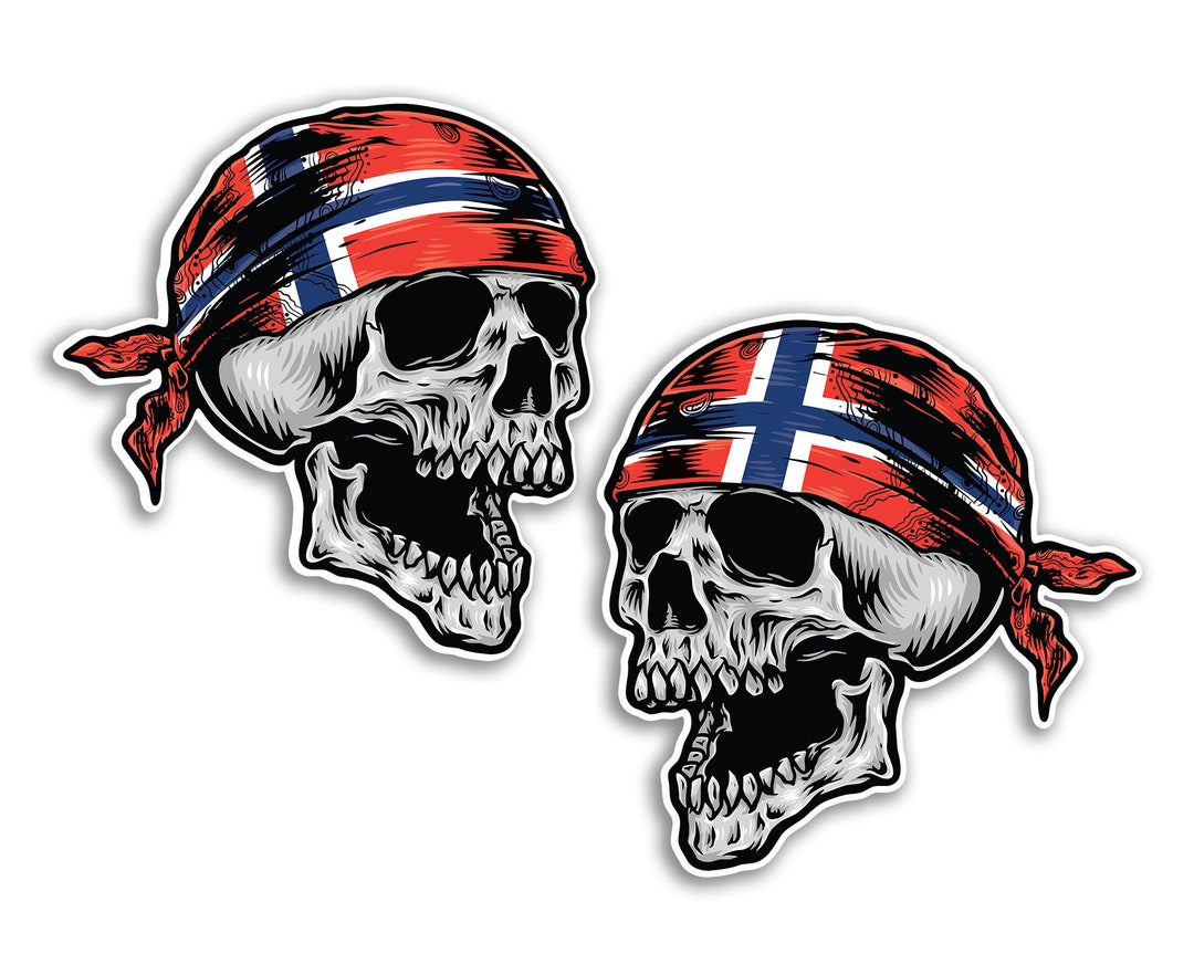 2 X 15cm Norway Skull Vinyl Stickers - Norwegian Flag Cool Biker Car ...
