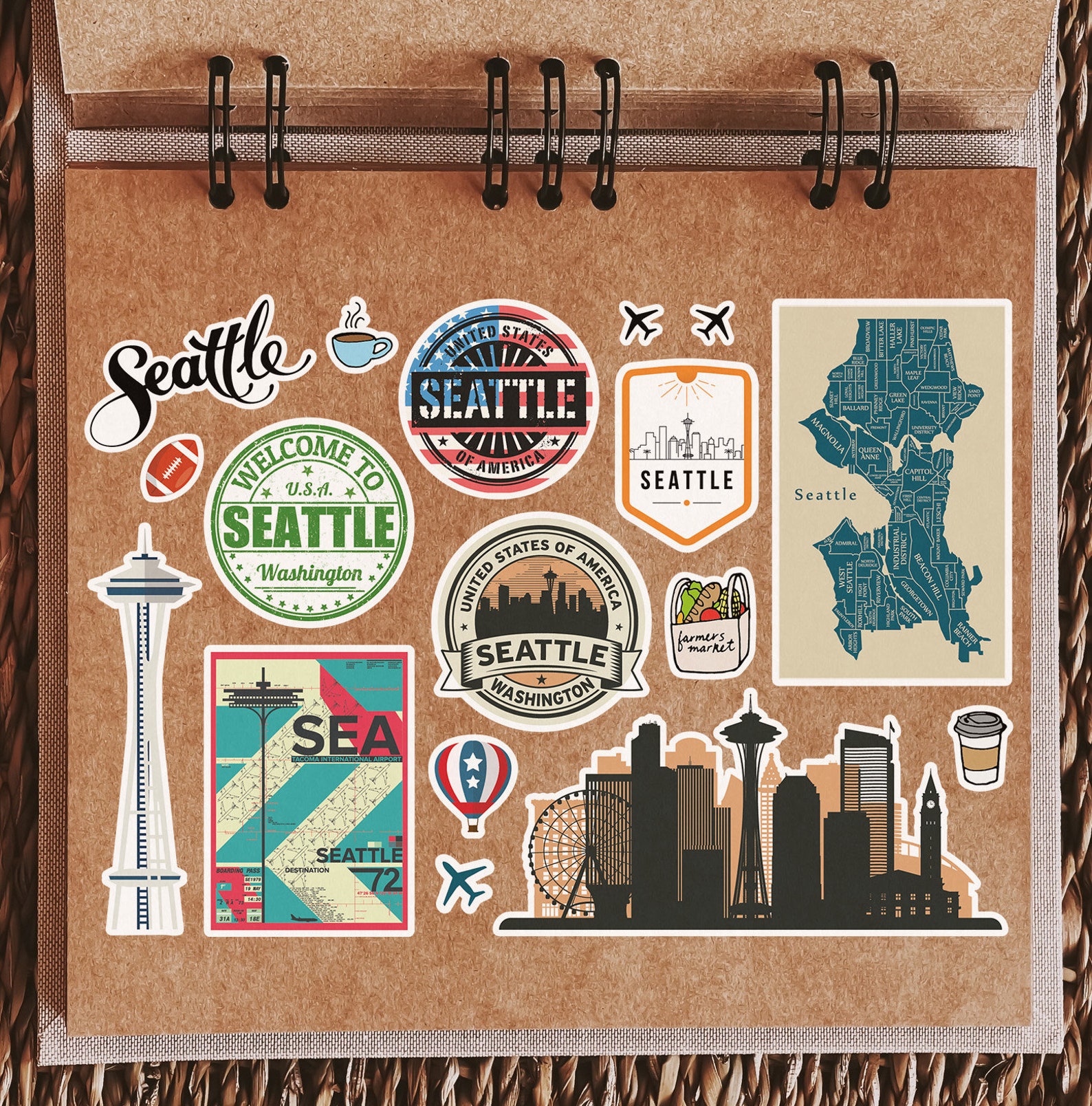 A5 Sticker Sheet Seattle Landmarks Vinyl Stickers - Washington America ...