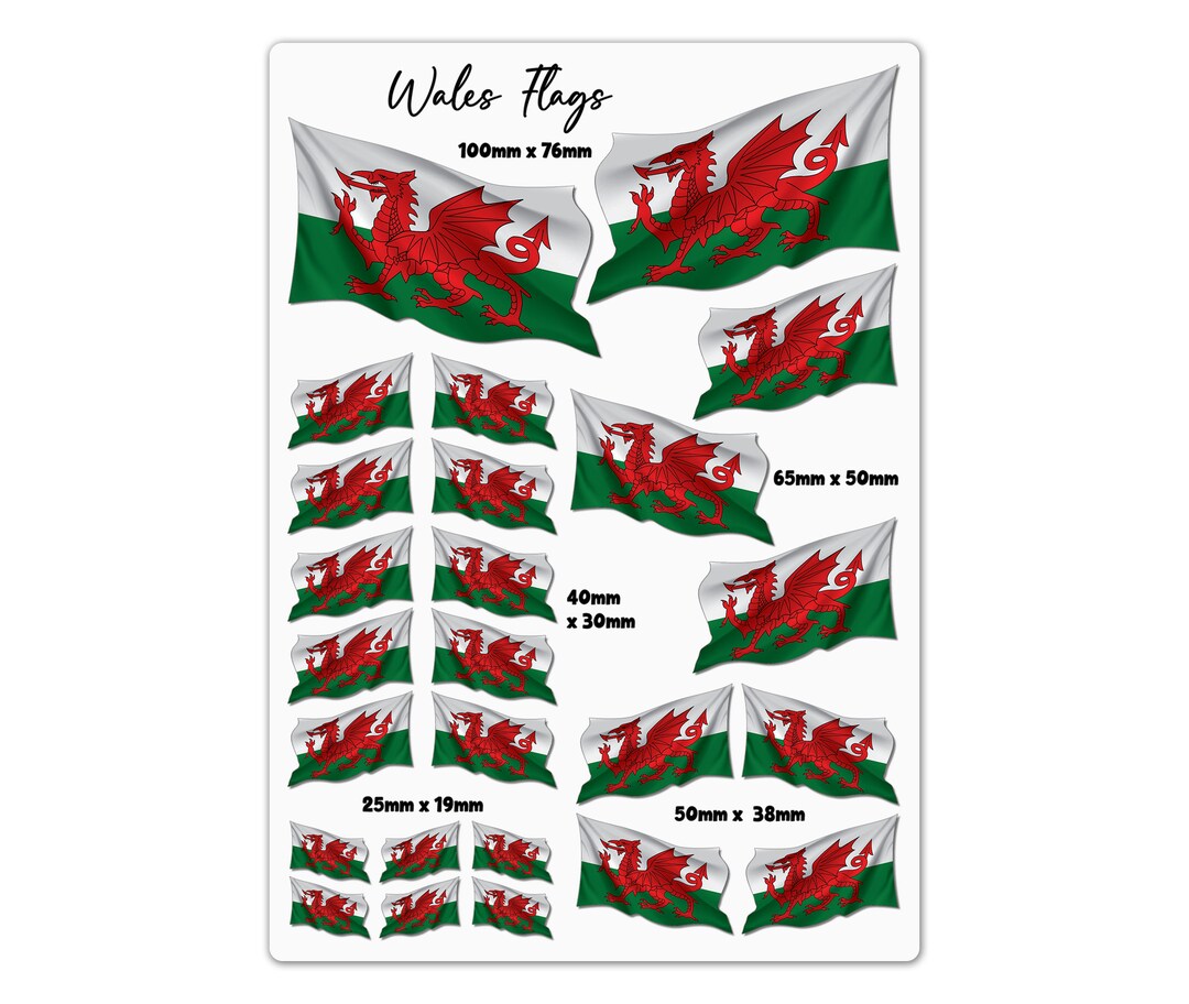 A4 Sticker Sheet Wales Flags Vinyl Stickers - Welsh Dragon Waving ...