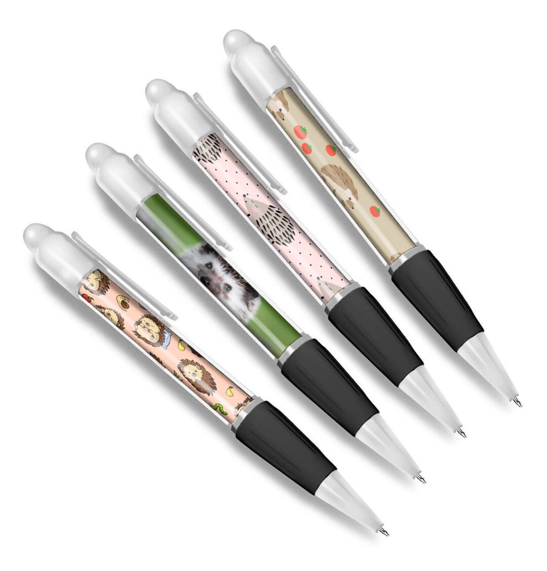 Set of 4 Hedgehog White Ballpoint Pens Animal Pattern Wild Cartoon ...