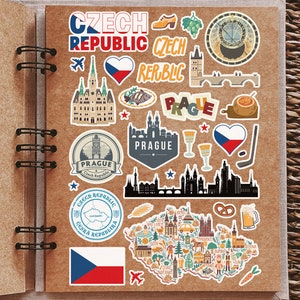 A4 Sticker Sheet Czech Republic Landmarks Vinyl Stickers - Prague Map ...