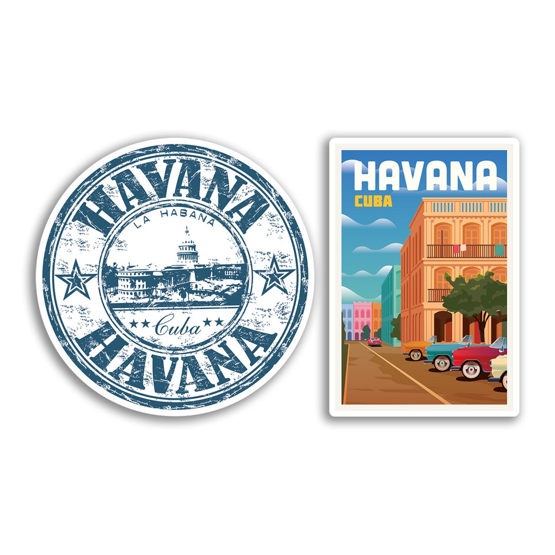 2 X 10cm Havana Vinyl Stickers Cuban Cuba Map Flag Holiday Travel ...