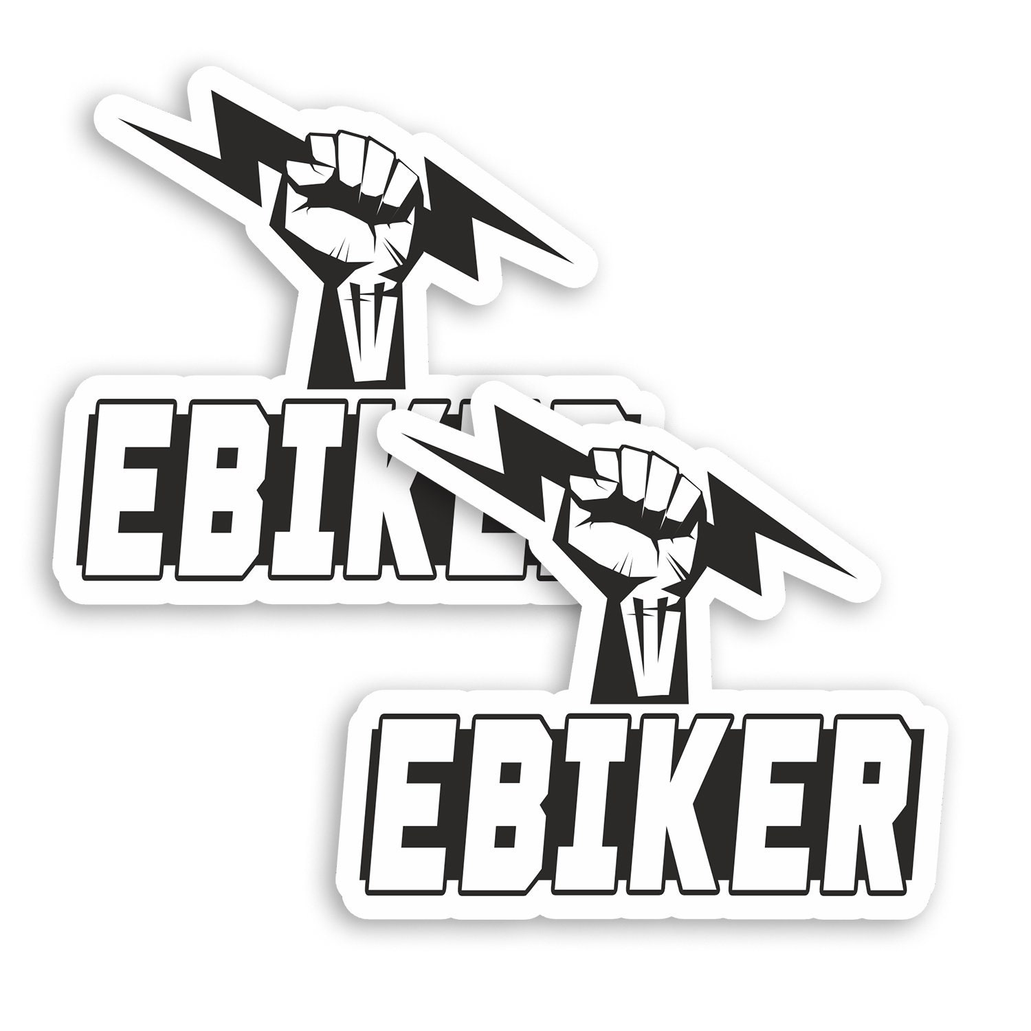 2 X 10cm E-biker Lightning Bolt Vinyl Stickers Black MTB Mountain Bike ...