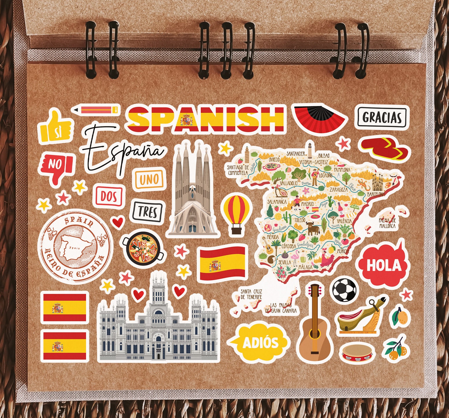 A5 Sticker Sheet Spanish Vinyl Stickers - Spain Espanol School Book ...