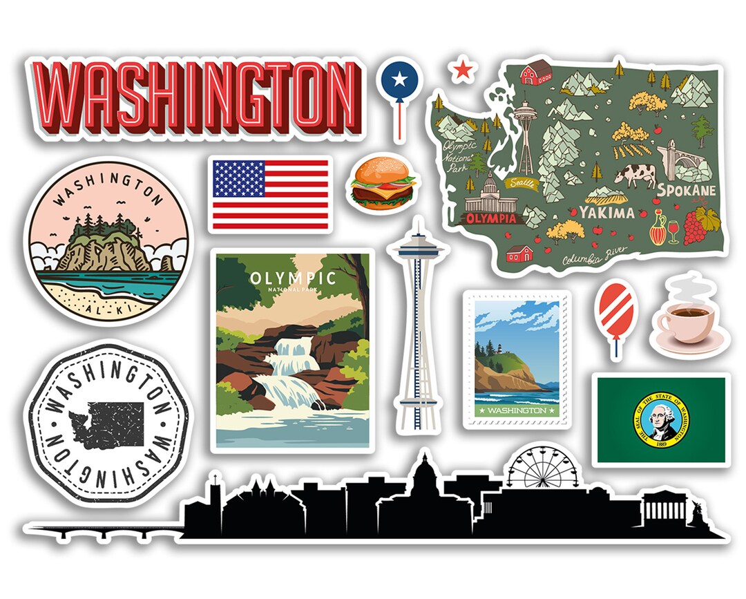 A5 Sticker Sheet Washington Landmarks Vinyl Stickers - USA America ...