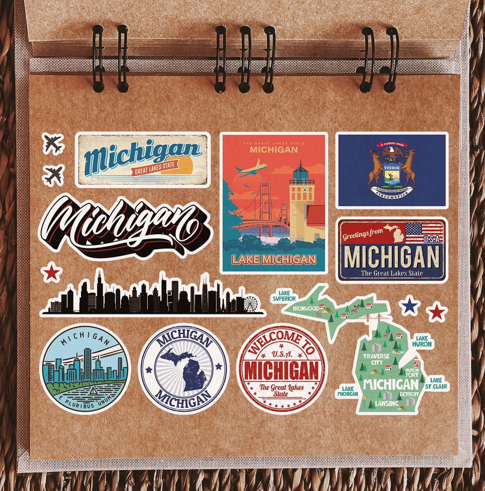 A5 Sticker Sheet Michigan Landmarks Vinyl Stickers - USA America States ...