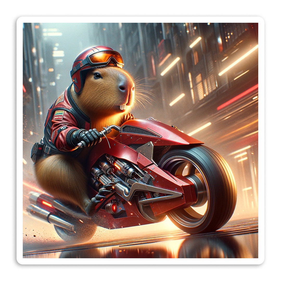2 X 10cm Biker Capybara Vinyl Stickers - Street Racer Motorbike Bike ...